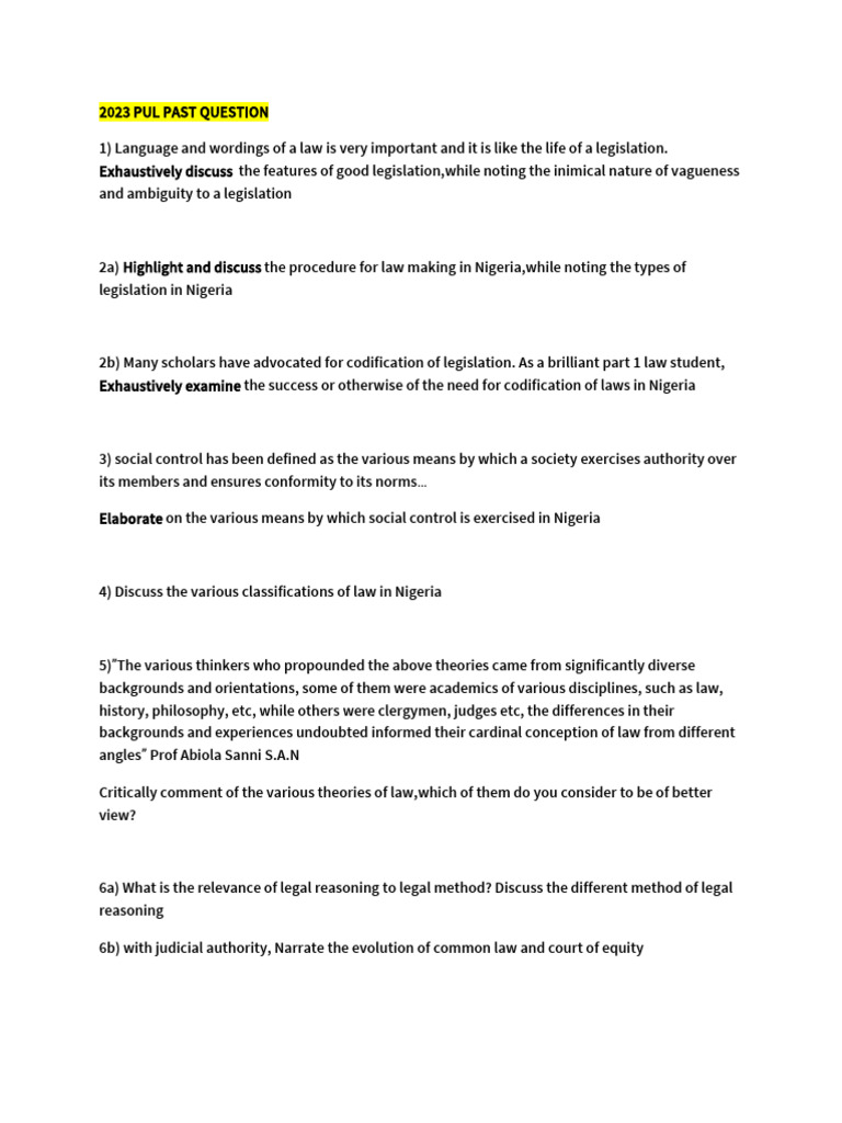2023 PUL PAST QUESTION | PDF