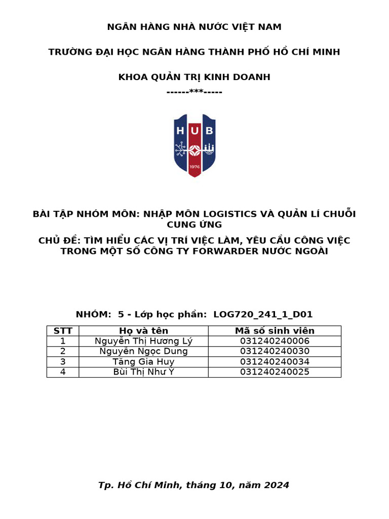 BÀI TẬP NHÓM NHẬP MÔN LOGISTICS | PDF