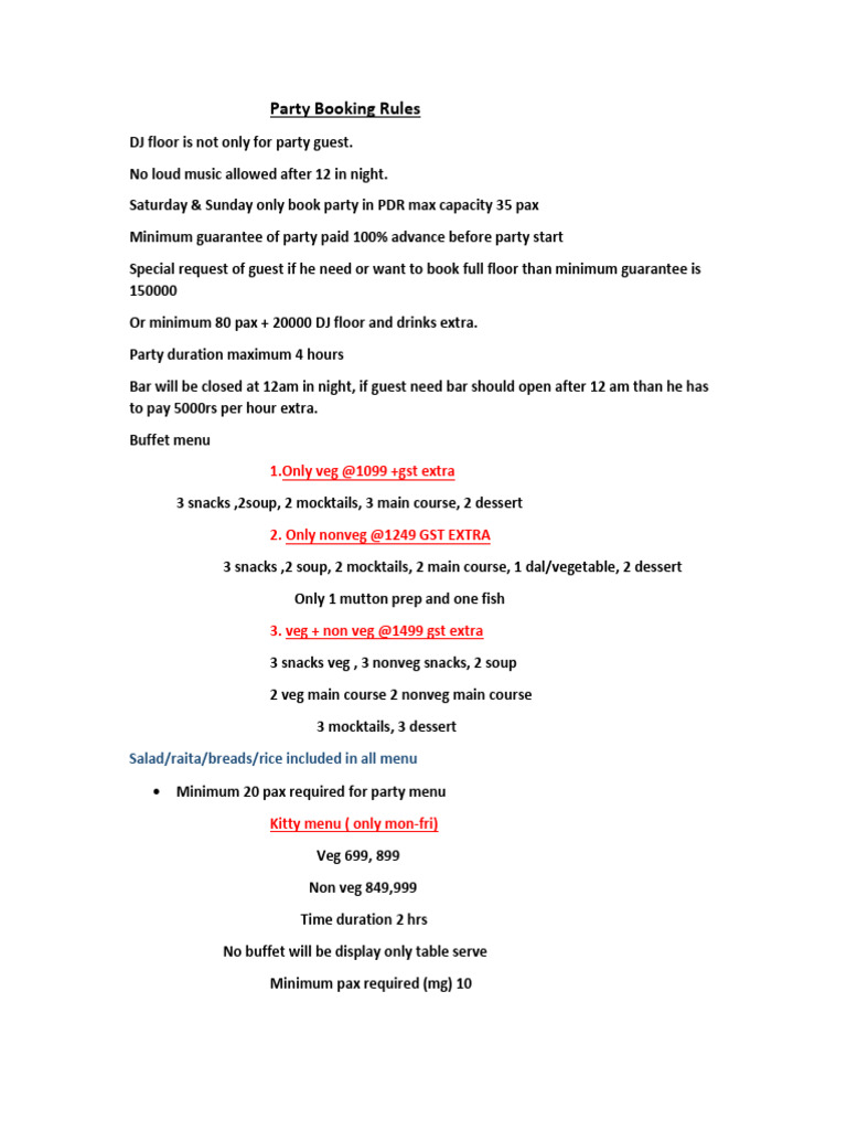 TT Party Bookings | PDF