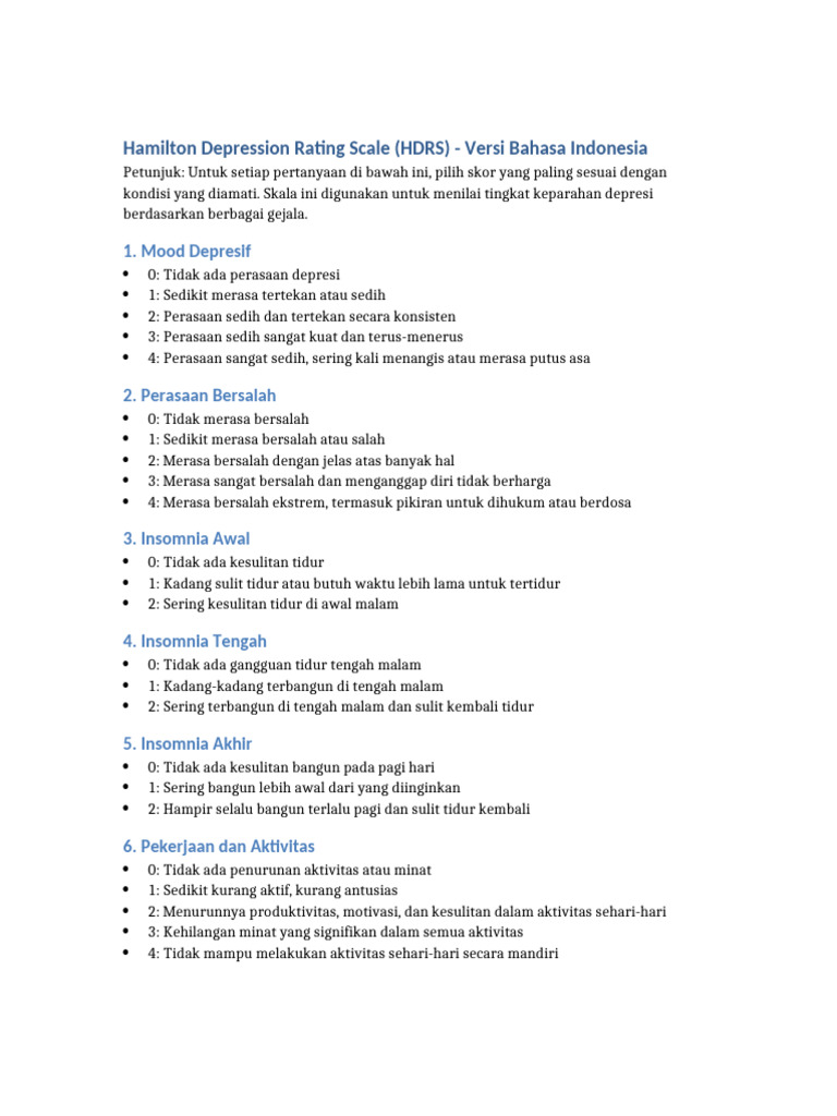 Hamilton Depression Rating Scale HDRS | PDF