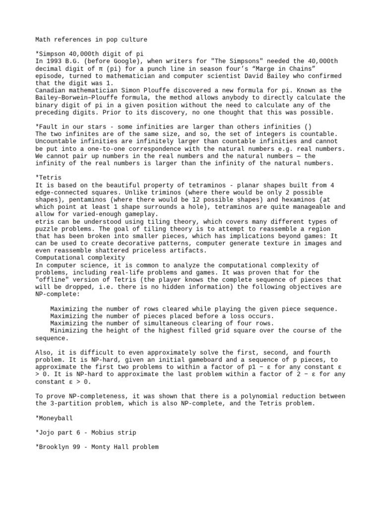 Math References in Pop Culture | PDF | Pi | Real Number