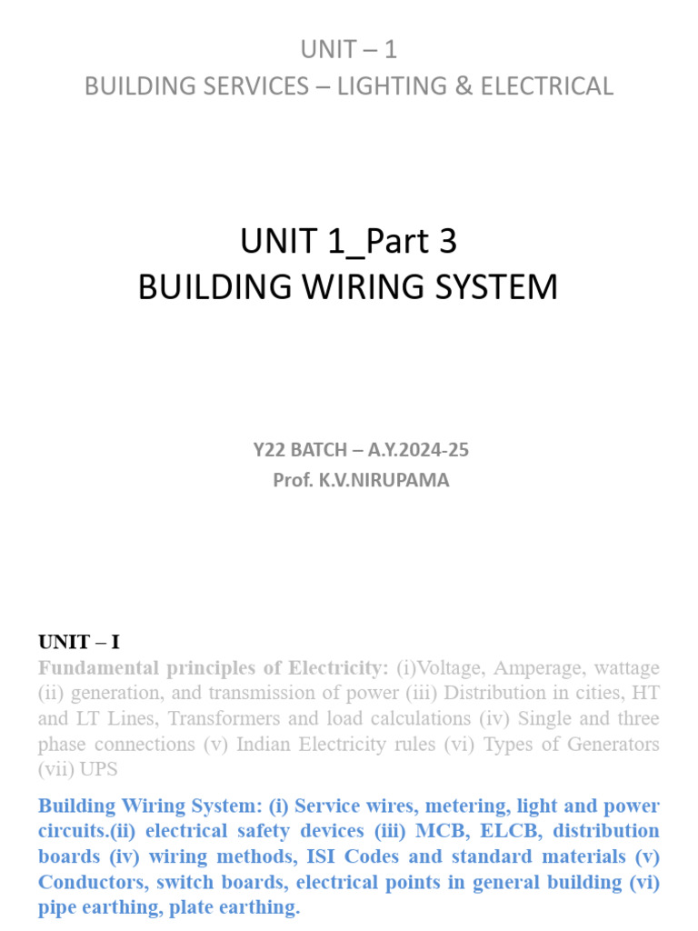 UNI1 - 1 PART 3- Bldg Services - II_041141 | PDF | Electrical Wiring | Semiconductors