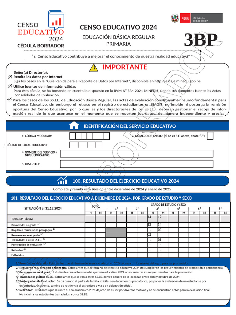 Cedula 3BP Censo Educativo 2024 | PDF