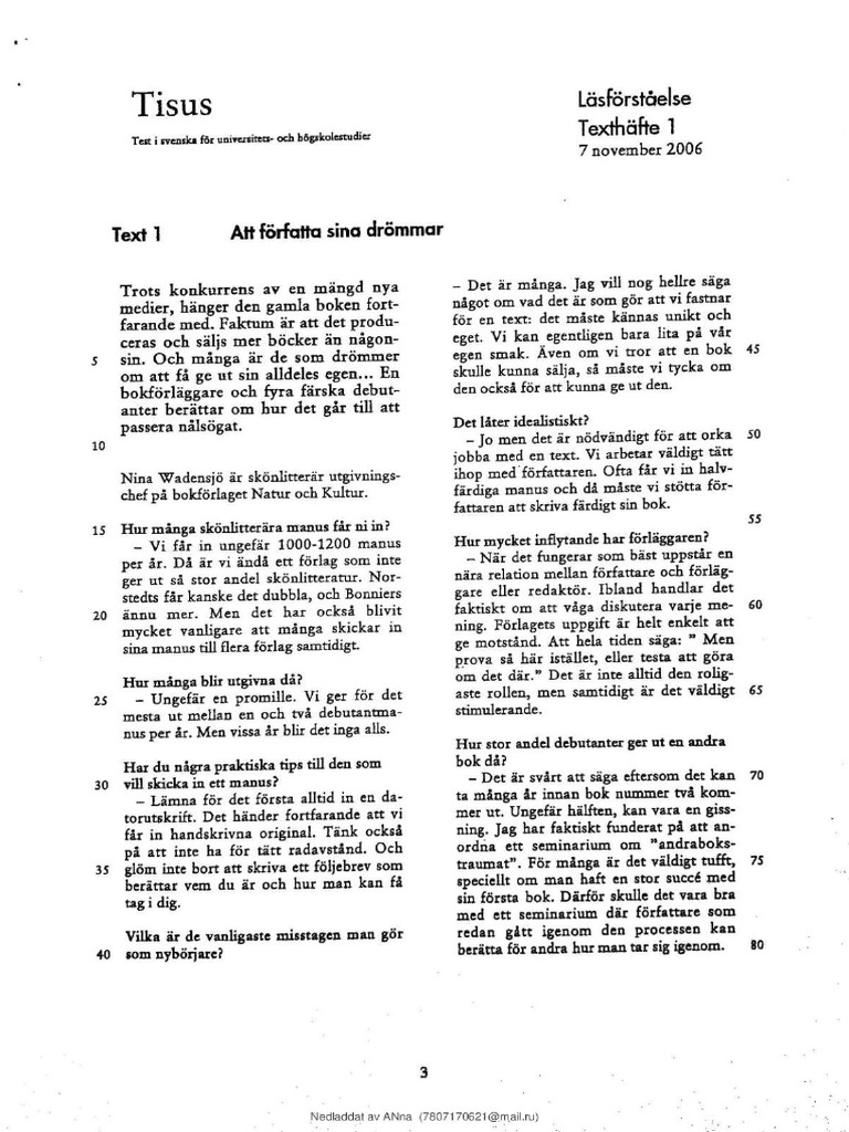 TISUS - Närläsning (Bara Texter) | PDF