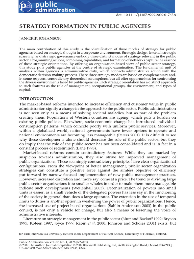 Modes of Strategy in Public Agencies | PDF | Governance | Leadership