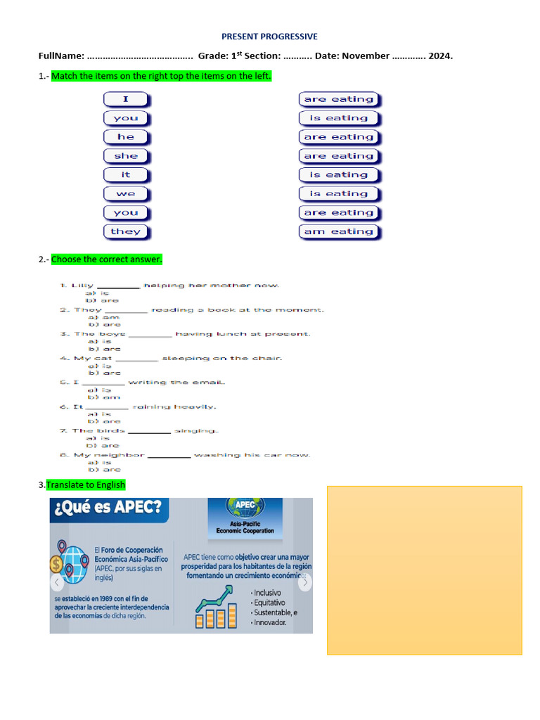 Ficha de Clase Present Progressive 1st Miércoles 13 November | PDF