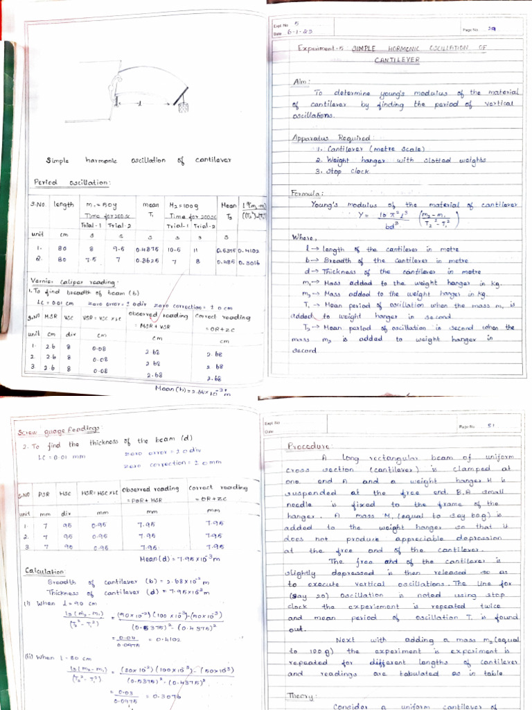 Expt 5 - Simple Harmonic Oscillation of Cantilever | PDF | Mechanics | Mechanical Engineering