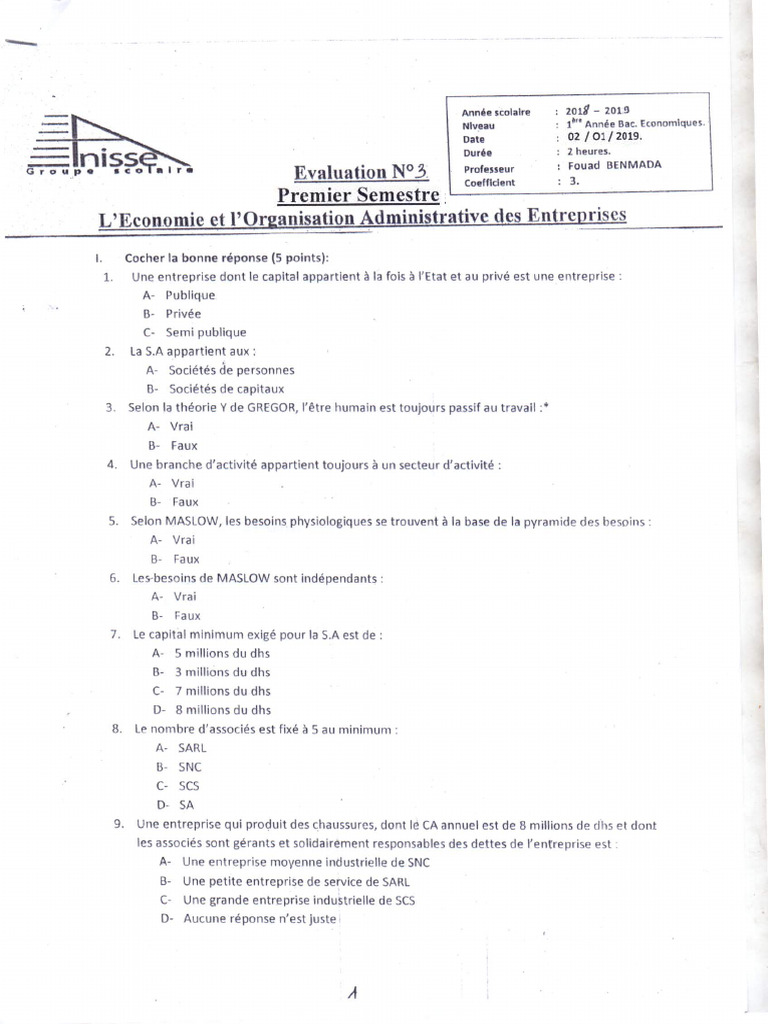 Gsa 1bac 1819 s1 c3 Eco Eoae | PDF