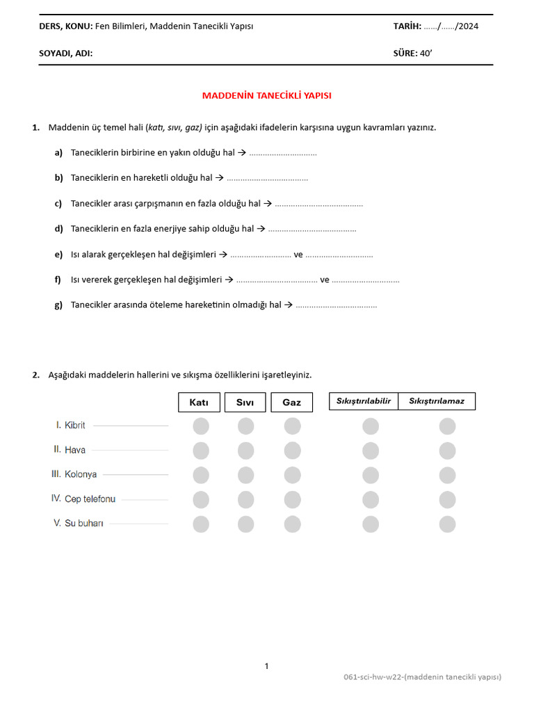 061 Sci Hw w14 (Maddenin Tanecikli Yapısı) | PDF