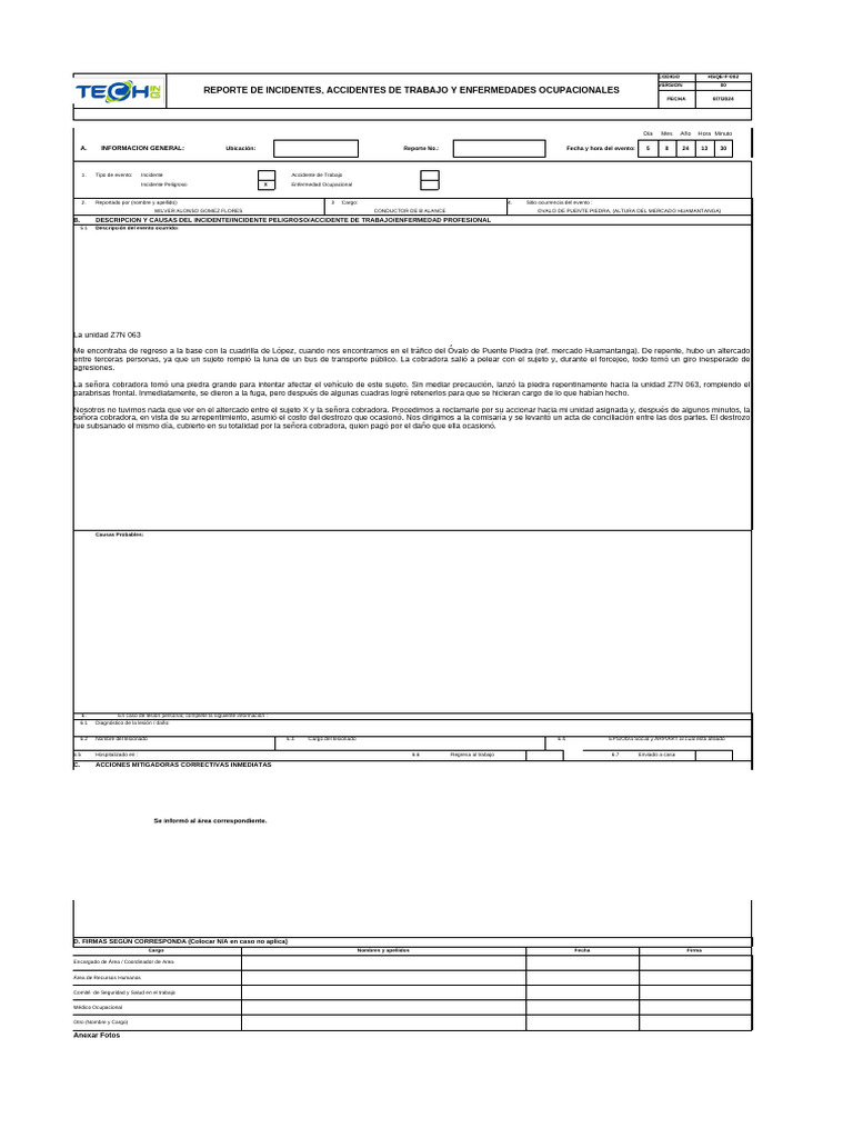 de HSQE-F-002 Reporte de Inci. Accid. Trab. y Enf. Ocup | PDF