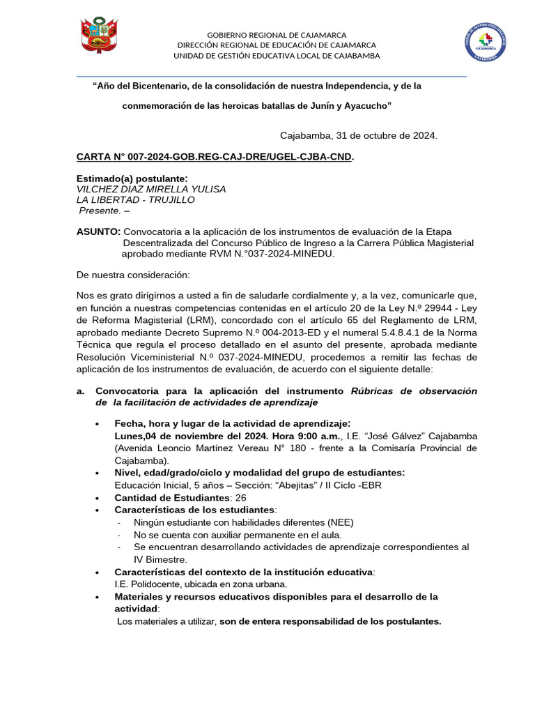 MODELO DE CARTA PARA NOMBRAMIENTO | PDF