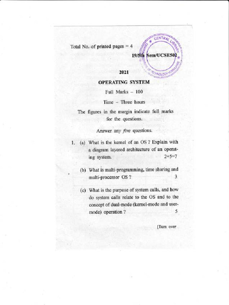 Operating System Exam Questions Guide | PDF | Software | System Software