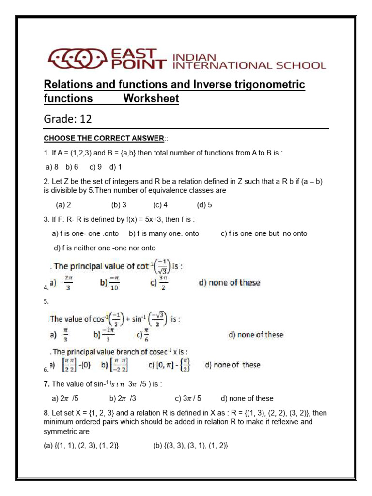 Trigonometric Functions & Relations Worksheet | PDF | Function ...