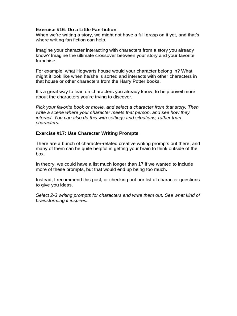 Character Development Exercises For Writers 9 | PDF