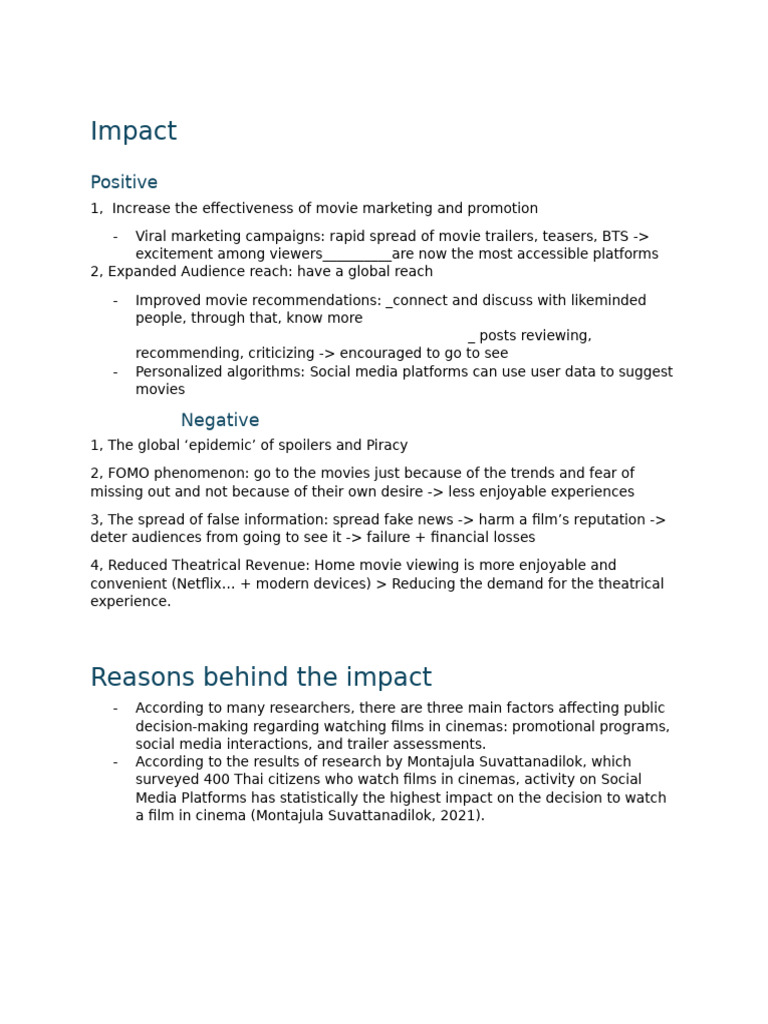 U4 Prep Impact of Social Media On Cinemagoing Habits | PDF | Social ...