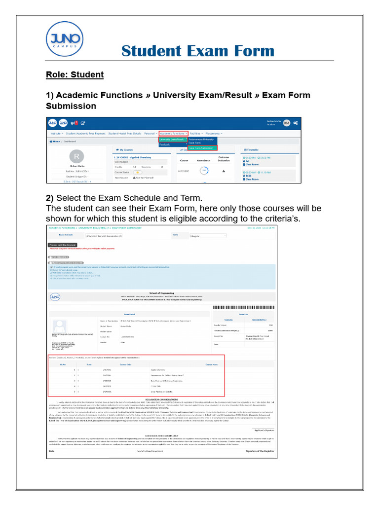 Student Exam Form Submission | PDF