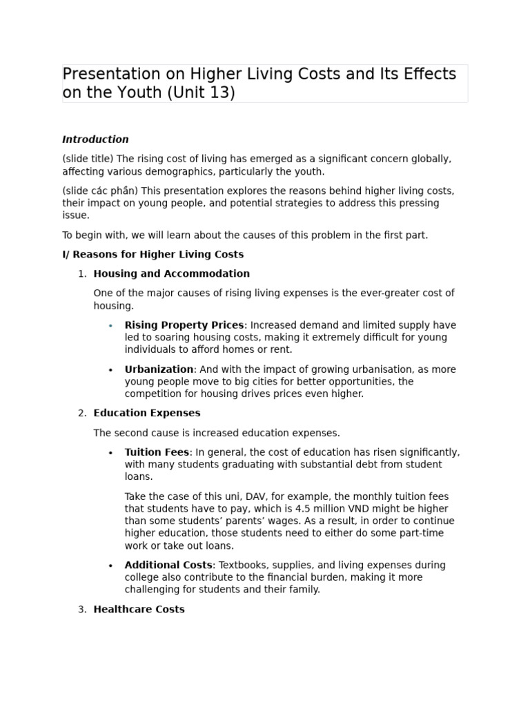 Presentation On Higher Living Costs and Its Effects On The Youth | PDF ...
