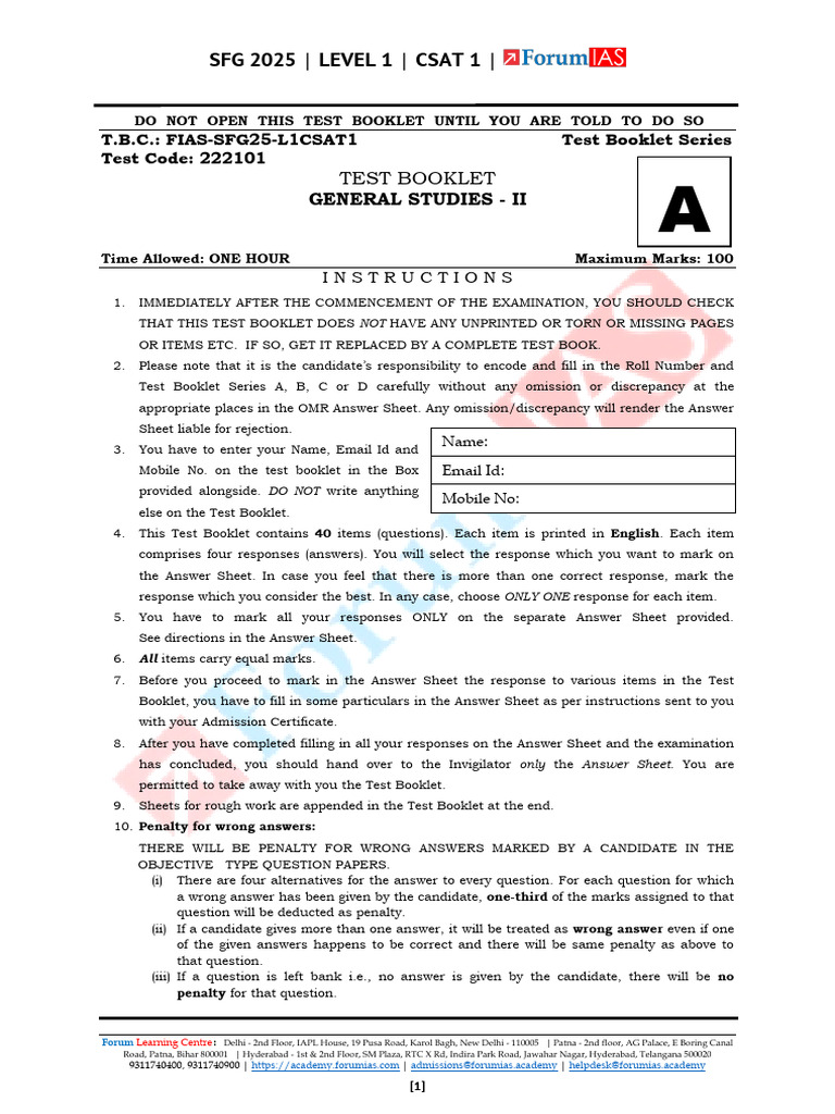 SFG 2025 CSAT 1 Exam Instructions | PDF | Penguin | Ecology