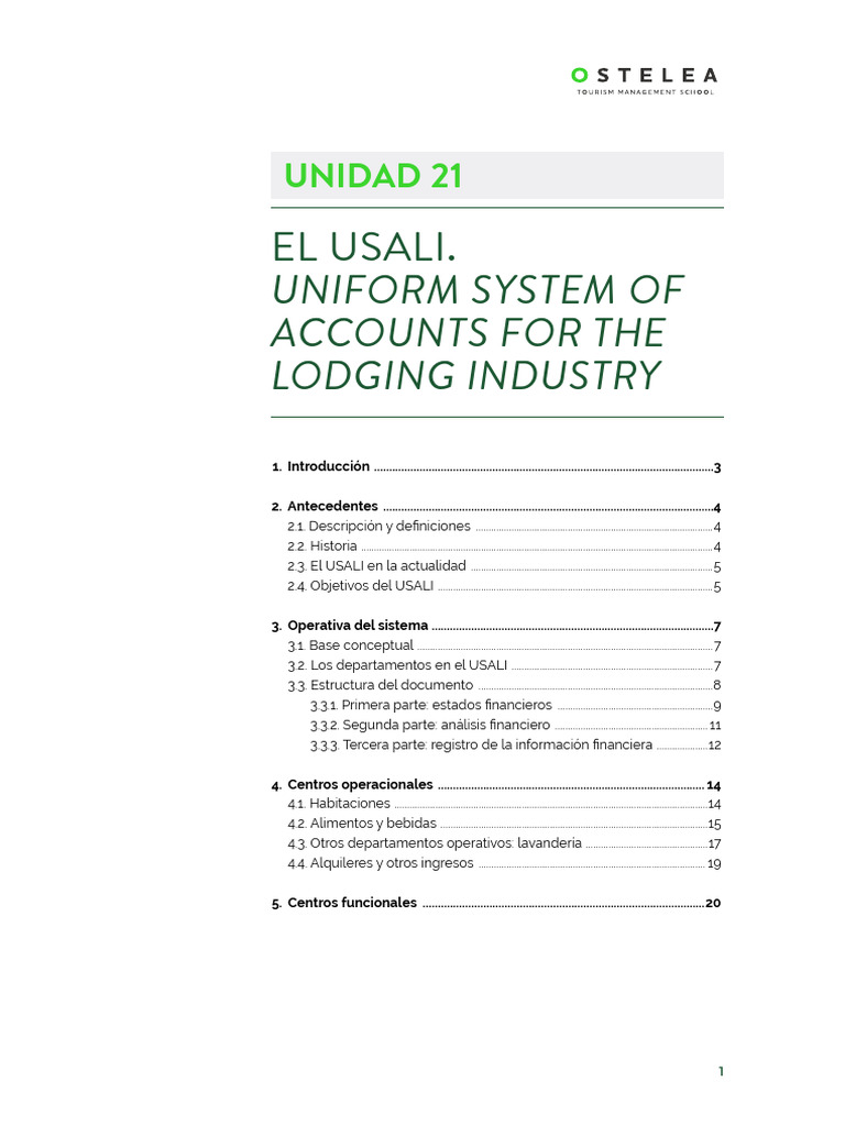M3U21 - El USALI. Uniform System of Accounts For The Lodging Industry ...