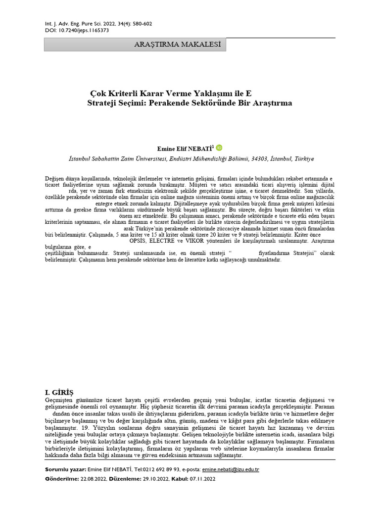 __ok Kriterli Karar Verme Yakla____m__ ile E-Ticarette Strateji Se__imi_ Perakende Sekt__r__nde ...