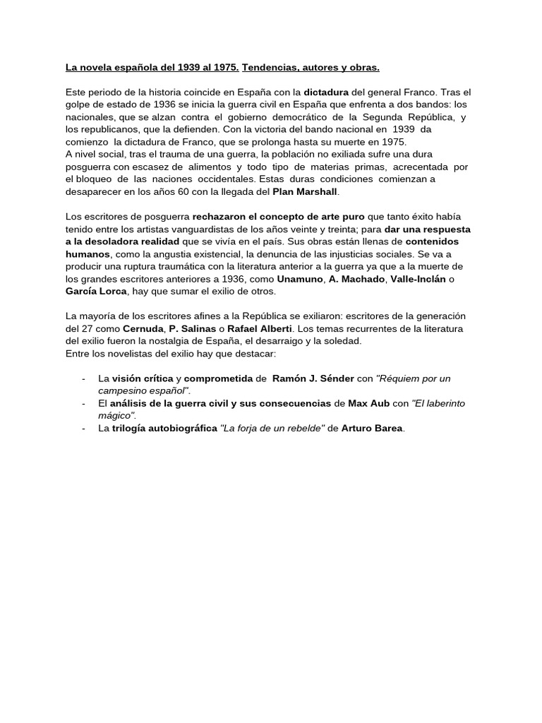 Tema 5 (1a Hoja) | PDF | Novelas | España franquista