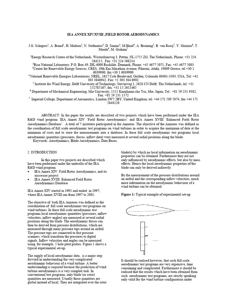 Iea Annex Xiv-Xviii. Field Rotor Aerodynamics | PDF | Wind Tunnel | Turbine