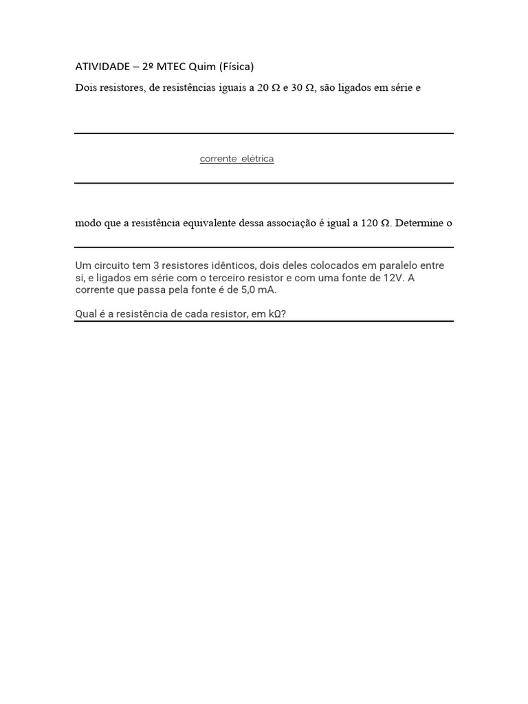 Atividade - 2º Quim (Fis) | PDF