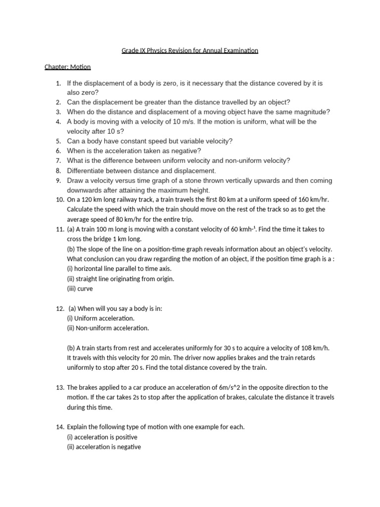 Grade IX Physics Revision For Annual Examination | PDF | Force | Velocity