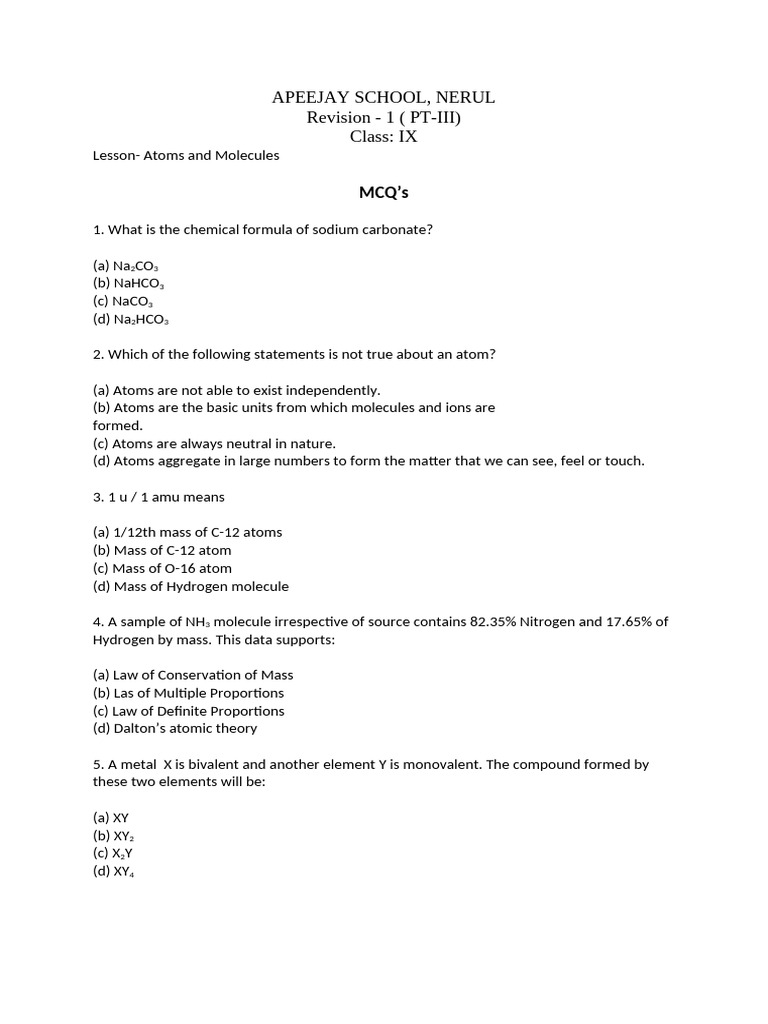 Pt-III Revision MCQ CL 9apeejay School | PDF