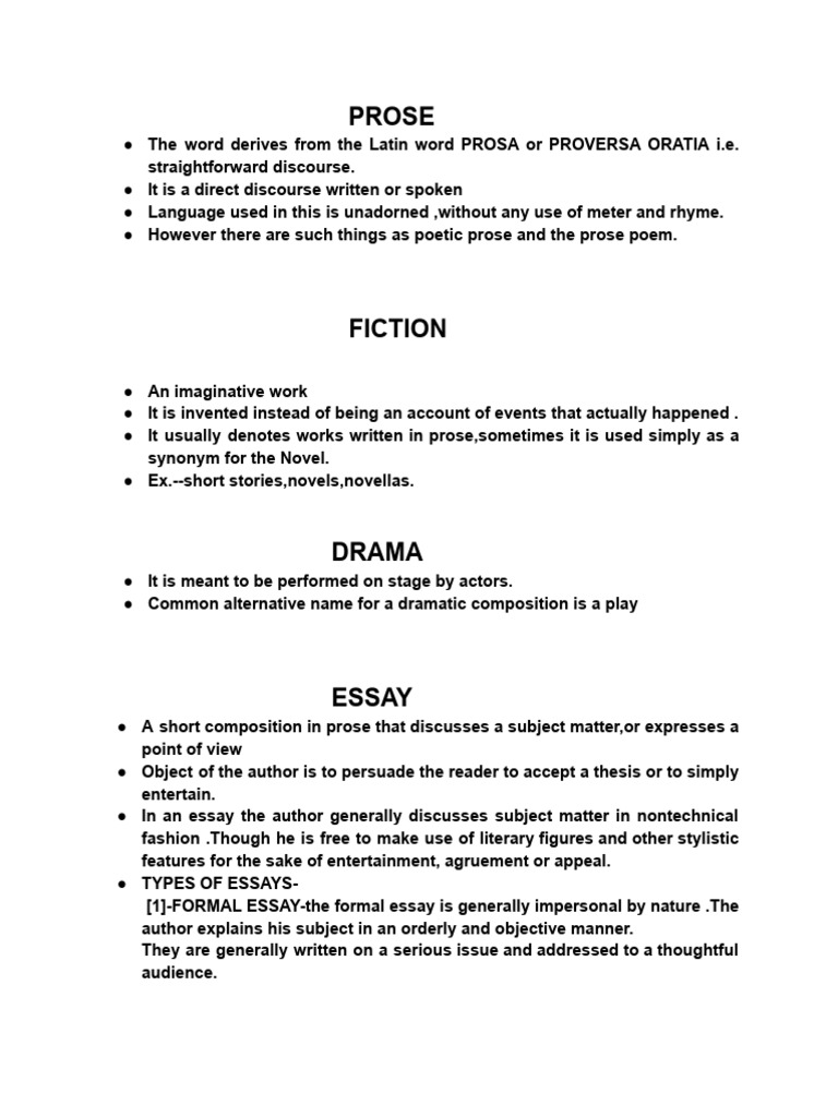 Overview of Literary Forms: Prose, Fiction, Drama, Essay | PDF | Essays ...