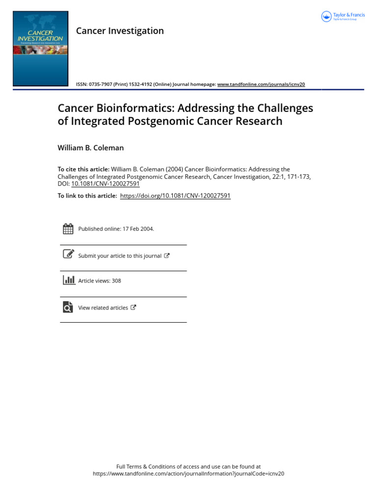 Cancer Bioinformatics Addressing The Challenges of Integrated ...