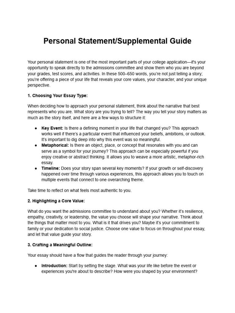 Personal Statement - Supplemental Essay Guide | PDF | Essays | Narrative