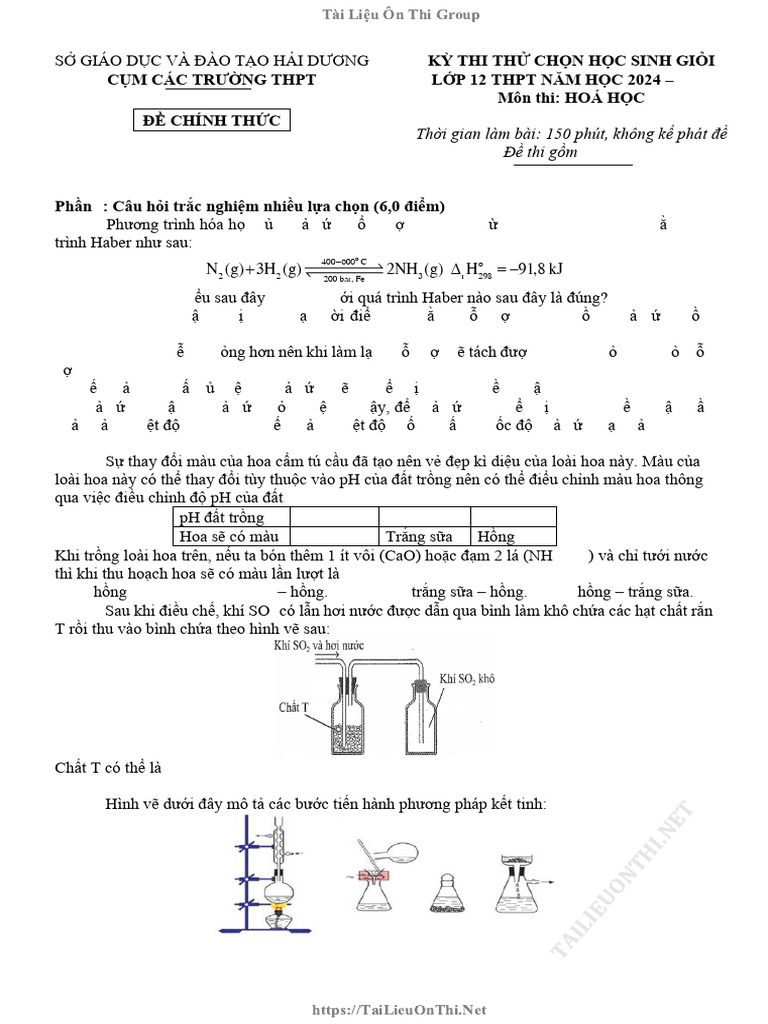 ĐỀ THI HSG CỤM HẢI DƯƠNG LẦN 2- MÔN HÓA HỌC 12- chính thức-ĐỀ | PDF