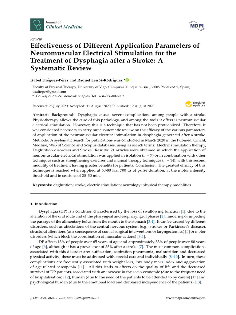 Dieguez-Perez 2020 Sist Review Dysphagia FES | PDF | Stroke | Neurology