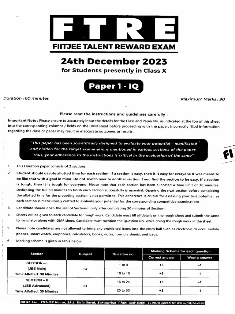 24.12.2023 Ftre Class 10th Paper 1 | PDF