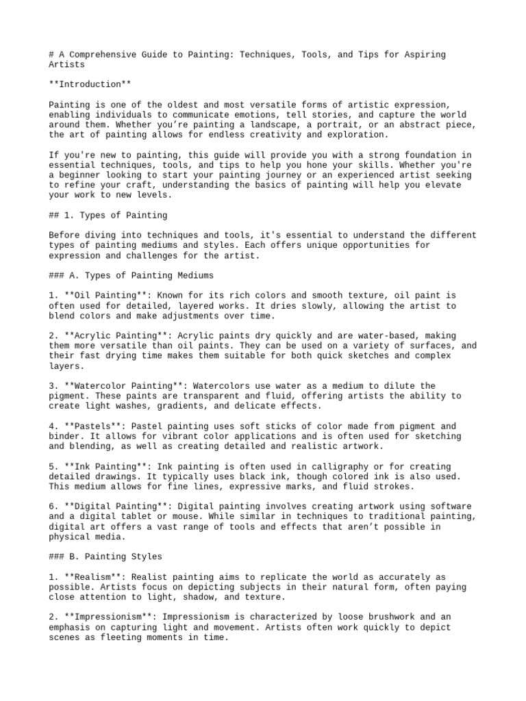 Essential Painting Techniques & Tools Guide | PDF | Paintings | Acrylic ...