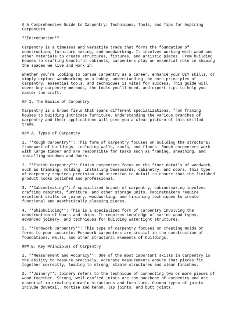 A Comprehensive Guide to Carpentry Techniques, Tools, and Tips for Aspiring Carpenters | PDF ...