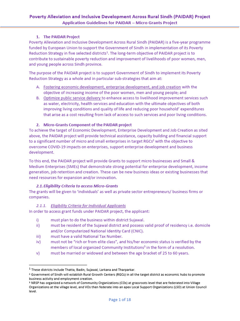 PAIDAR Project Micro-Grants Guidelines | PDF | Poverty | Poverty ...