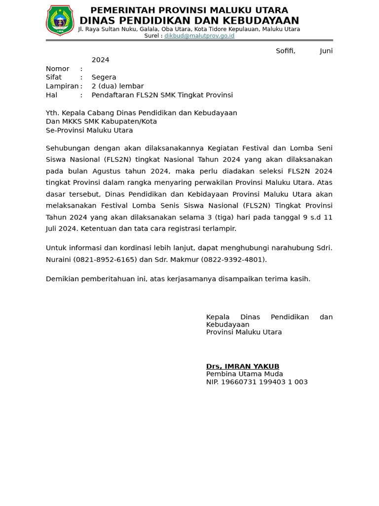 Pendaftaran FLS2N SMK Maluku Utara 2024 | PDF