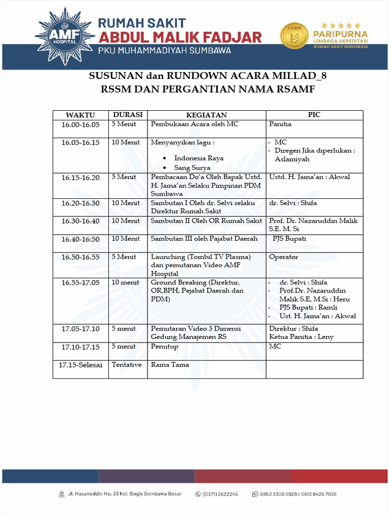 Rundown Acara Groundbreaking RS AMF | PDF