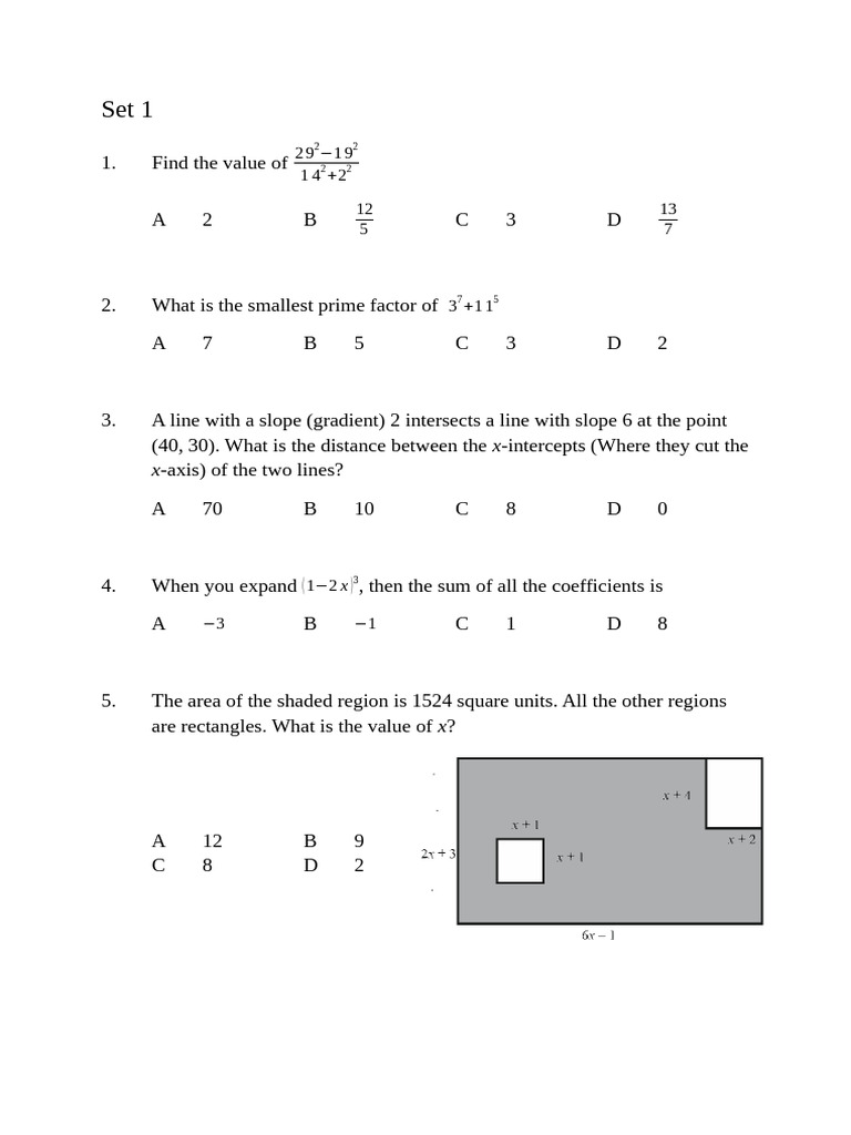 Math Problem Set with Solutions | PDF | Area | Circle
