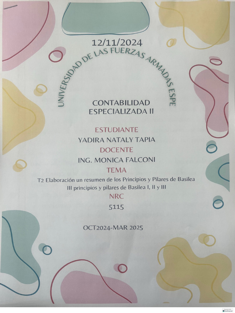 T2 Elaboración un resumen de los Principios y Pilares de Basilea III ...