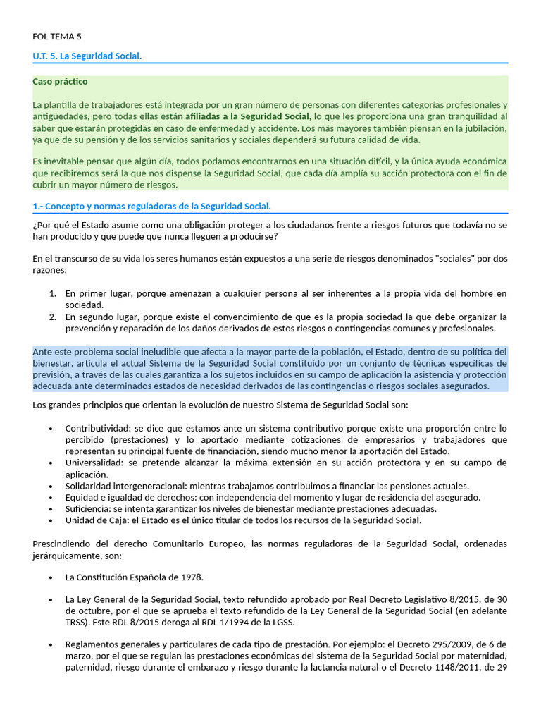 Fol Tema 5 | PDF | Bienestar | Pensión
