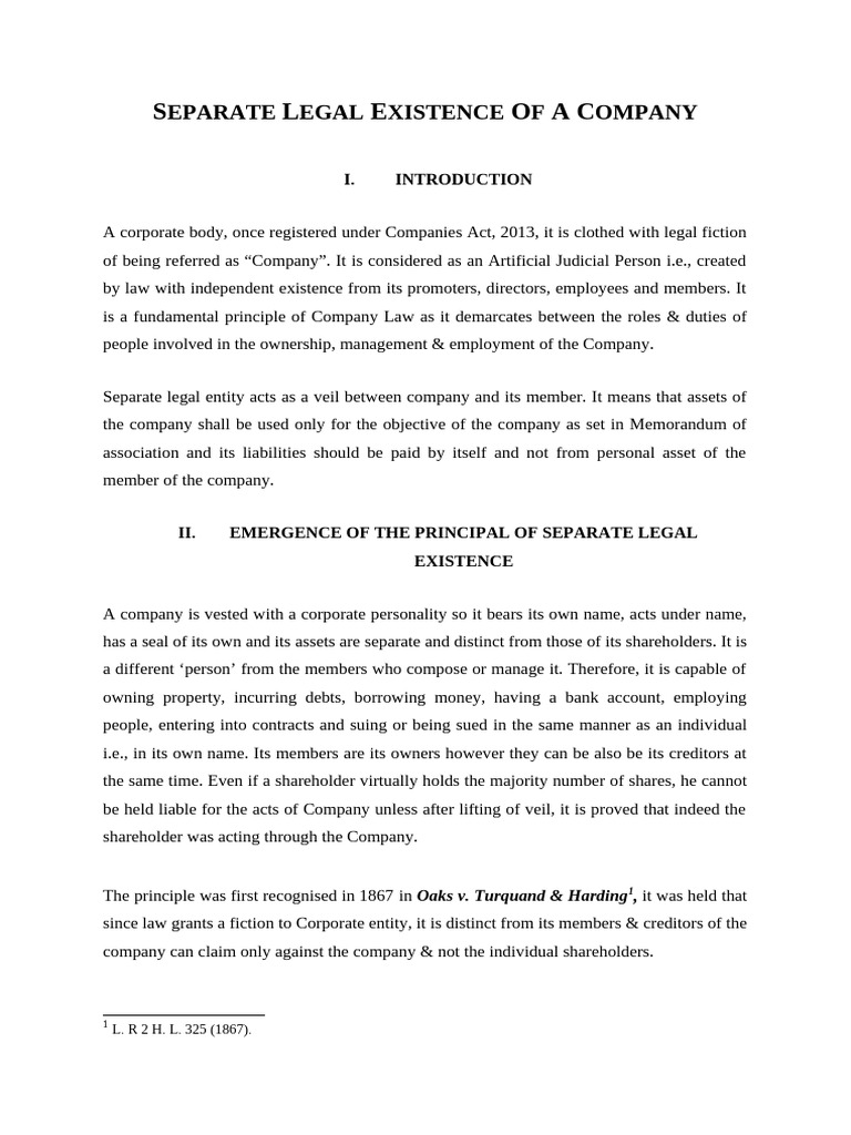 Understanding Separate Legal Existence of Companies | PDF | Legal ...