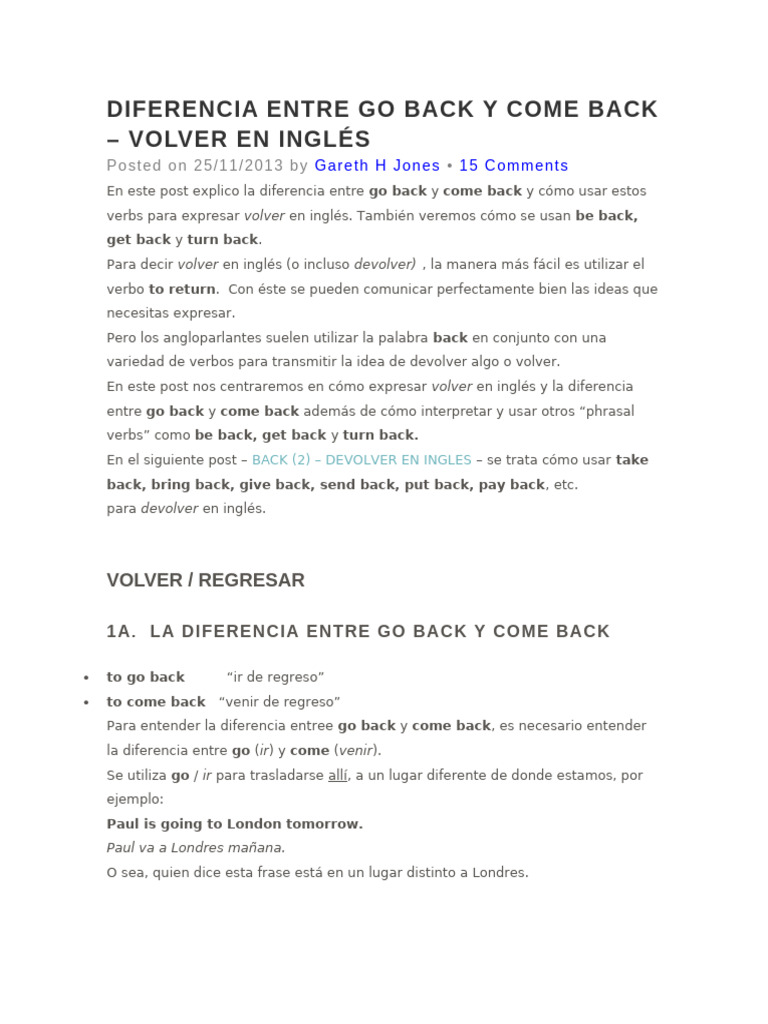 Diferencia entre Go Back y Come Back | PDF