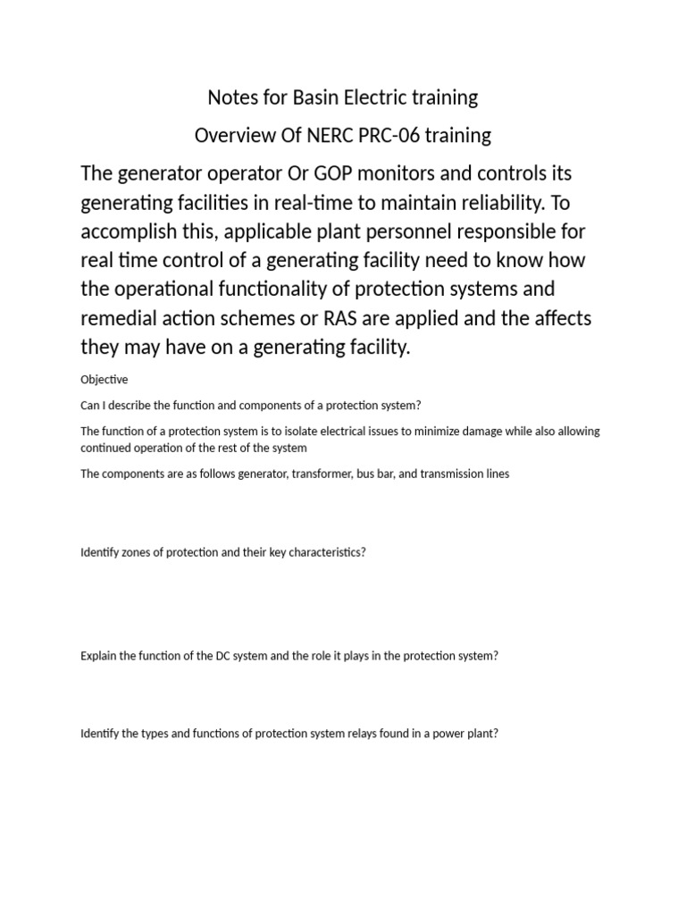 NERC PRC-06 Training Overview | PDF