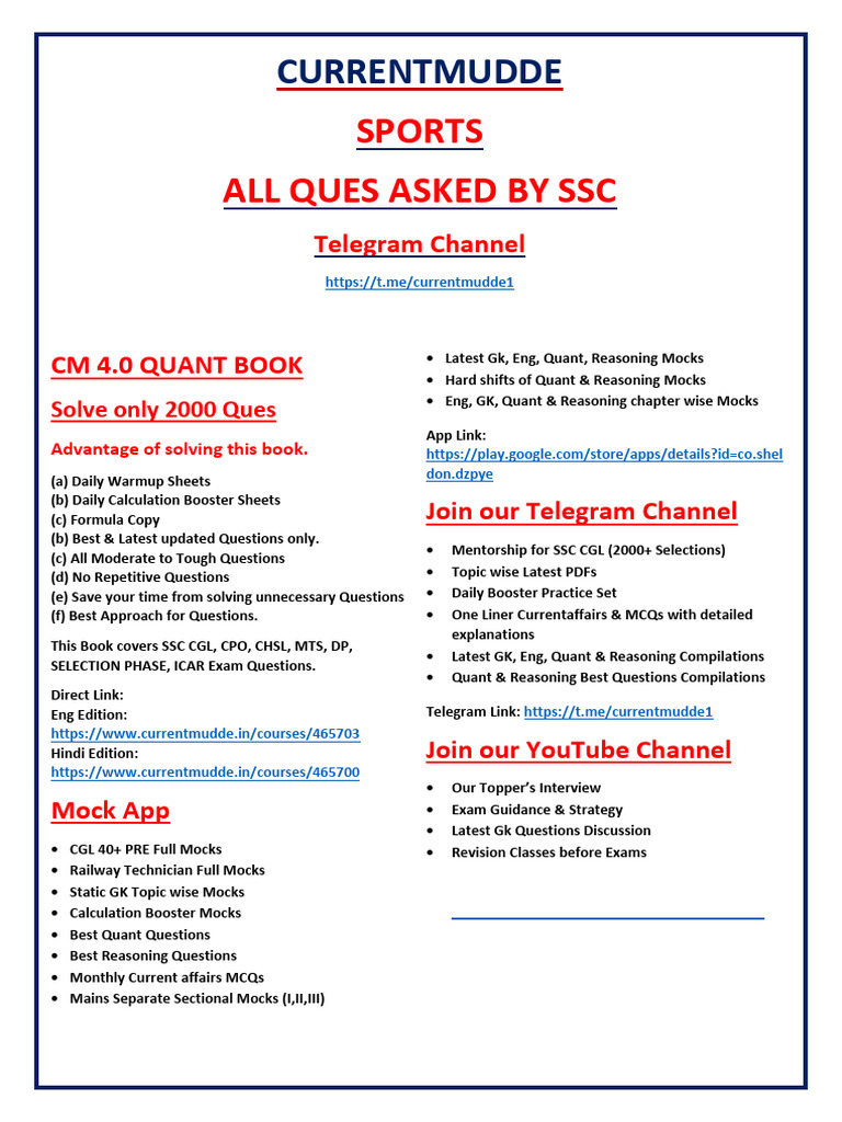 SPORTS All Ques Asked by SSC- Part 1 | PDF