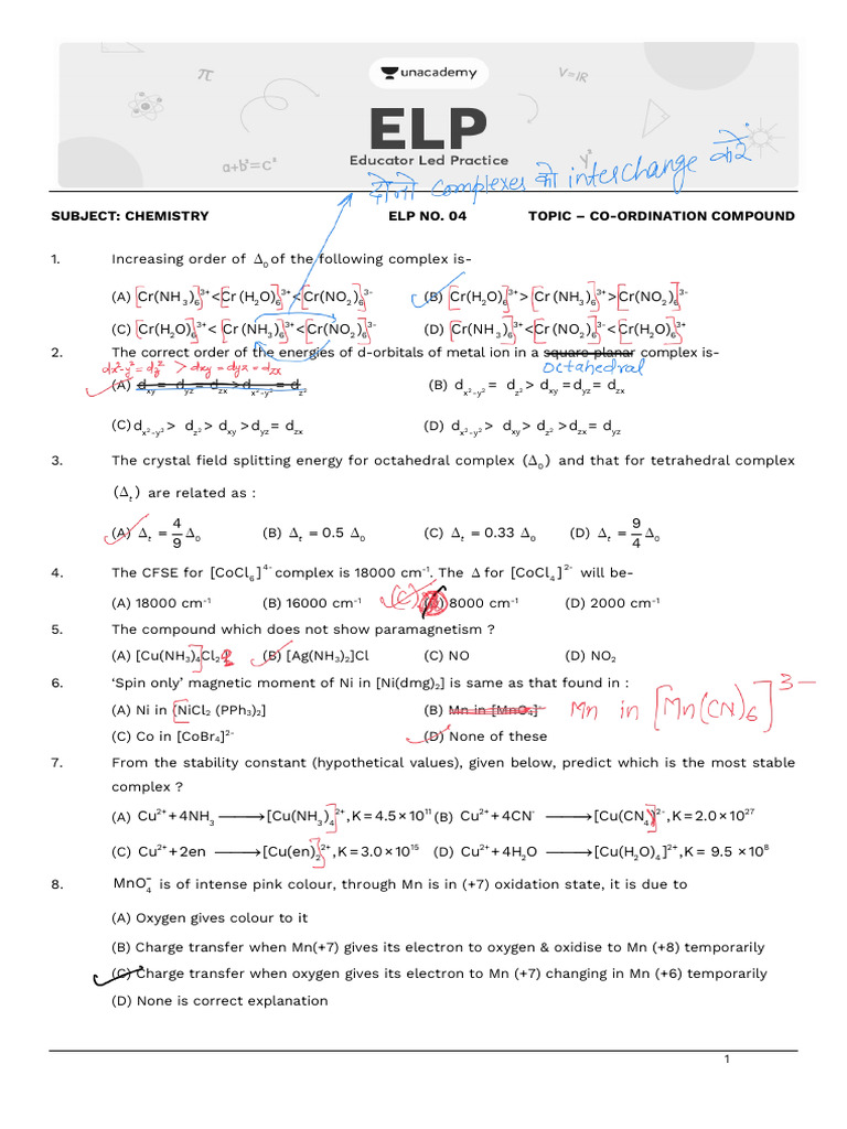 ELP-04 (Coordination Compound) | PDF | Inorganic Chemistry | Chemistry
