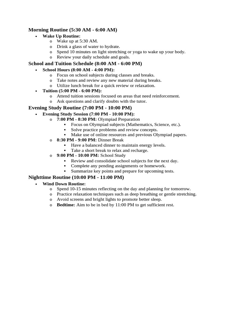 Routine Weekday | PDF