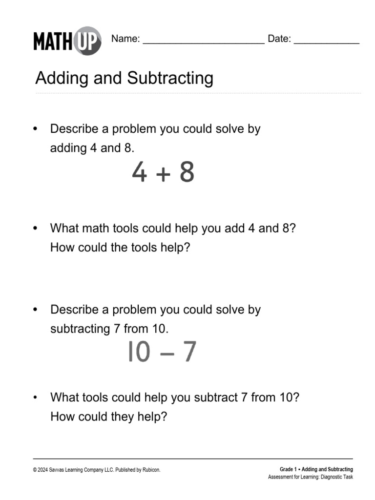 Addition & Subtraction Assessment | PDF